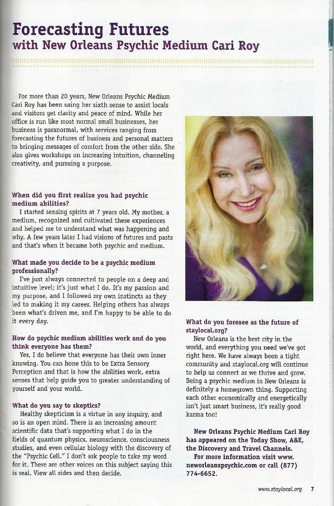 Cari Roy Featured in StayLocal New Orleans | New Orleans Psychic